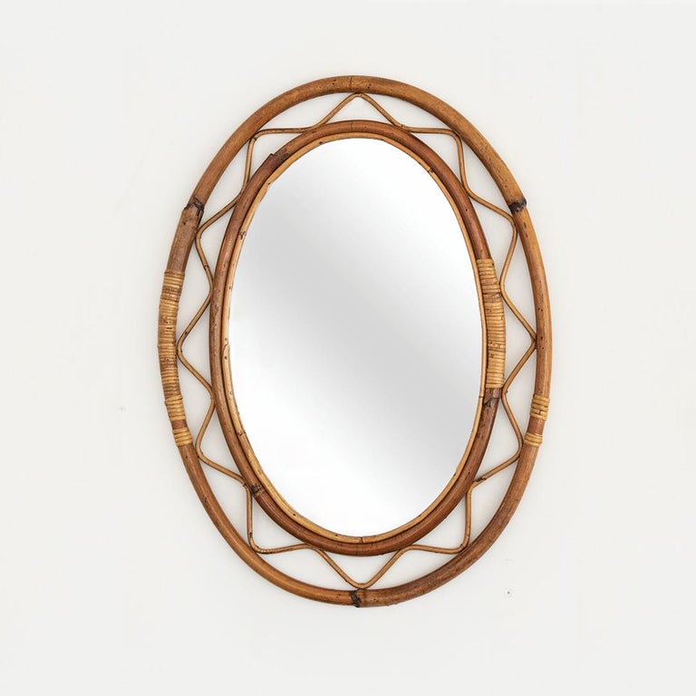 Italian Oval Wavy Rattan Mirror, Large at 1stDibs