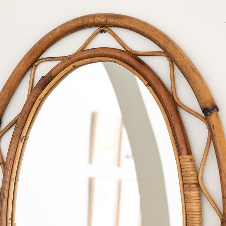 Italian Oval Wavy Rattan Mirror, Large at 1stDibs