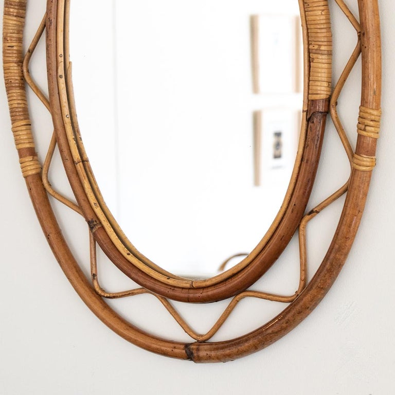 Italian Oval Wavy Rattan Mirror, Large at 1stDibs