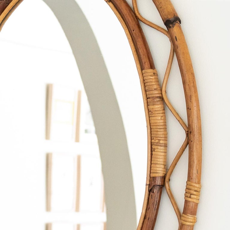 Italian Oval Wavy Rattan Mirror, Large at 1stDibs
