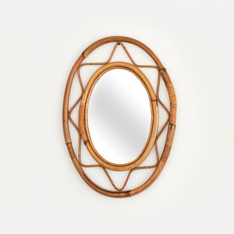 Italian Oval Wavy Rattan Mirror, Small at 1stDibs | small rattan mirror