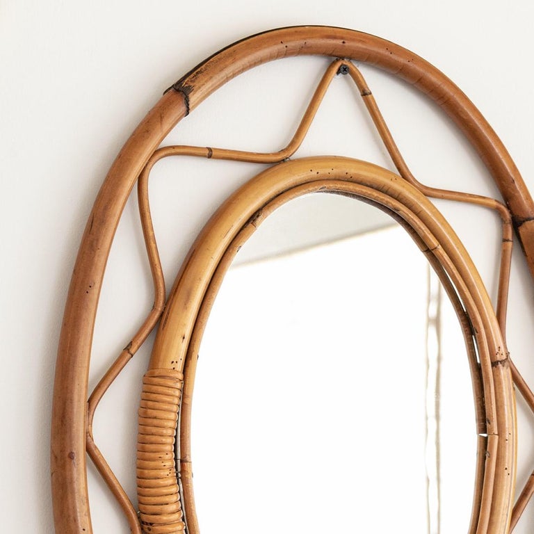 Italian Oval Wavy Rattan Mirror, Small at 1stDibs | small rattan mirror