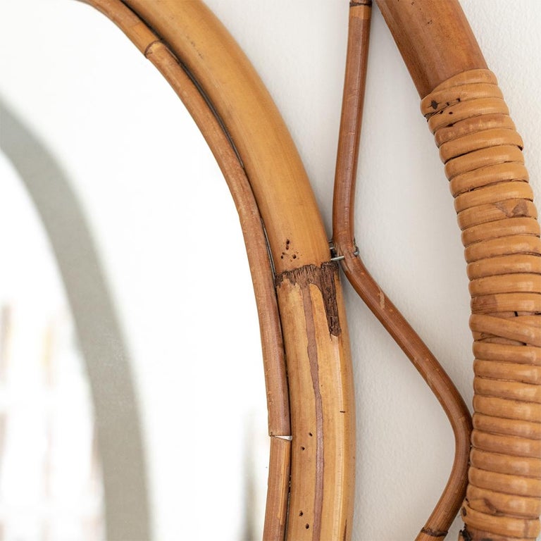Italian Oval Wavy Rattan Mirror, Small at 1stDibs | small rattan mirror