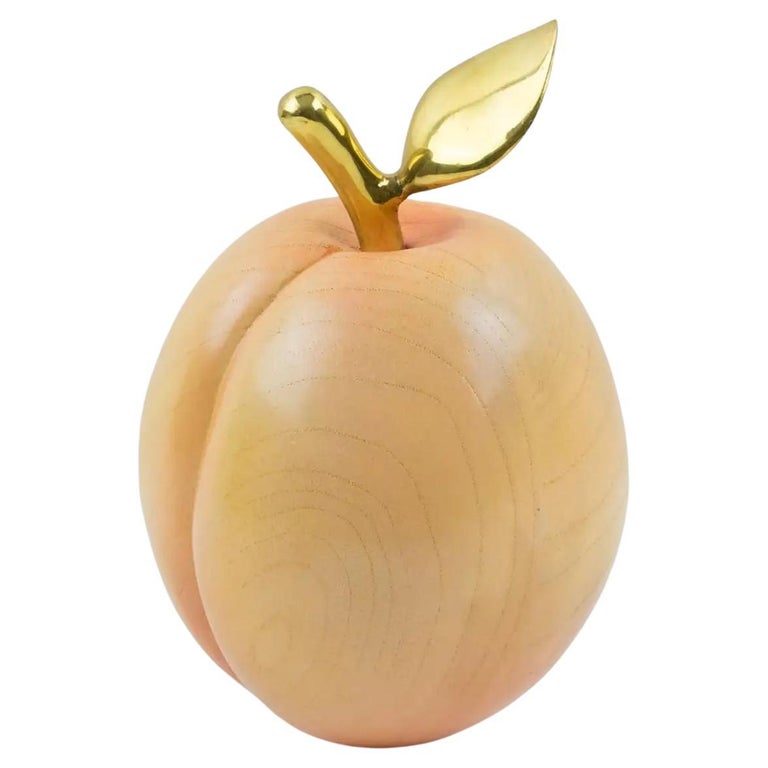 Italian Oversized Carved Wood and Brass Peach Decorative Sculpture ...