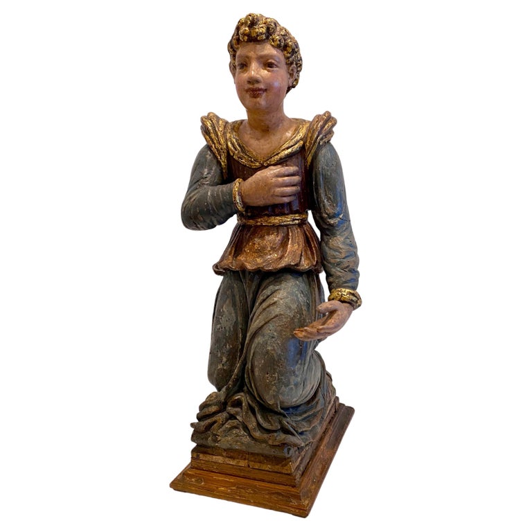 Italian Painted and Lacquered Wooden Sculpture of a Kneeling Figure ...