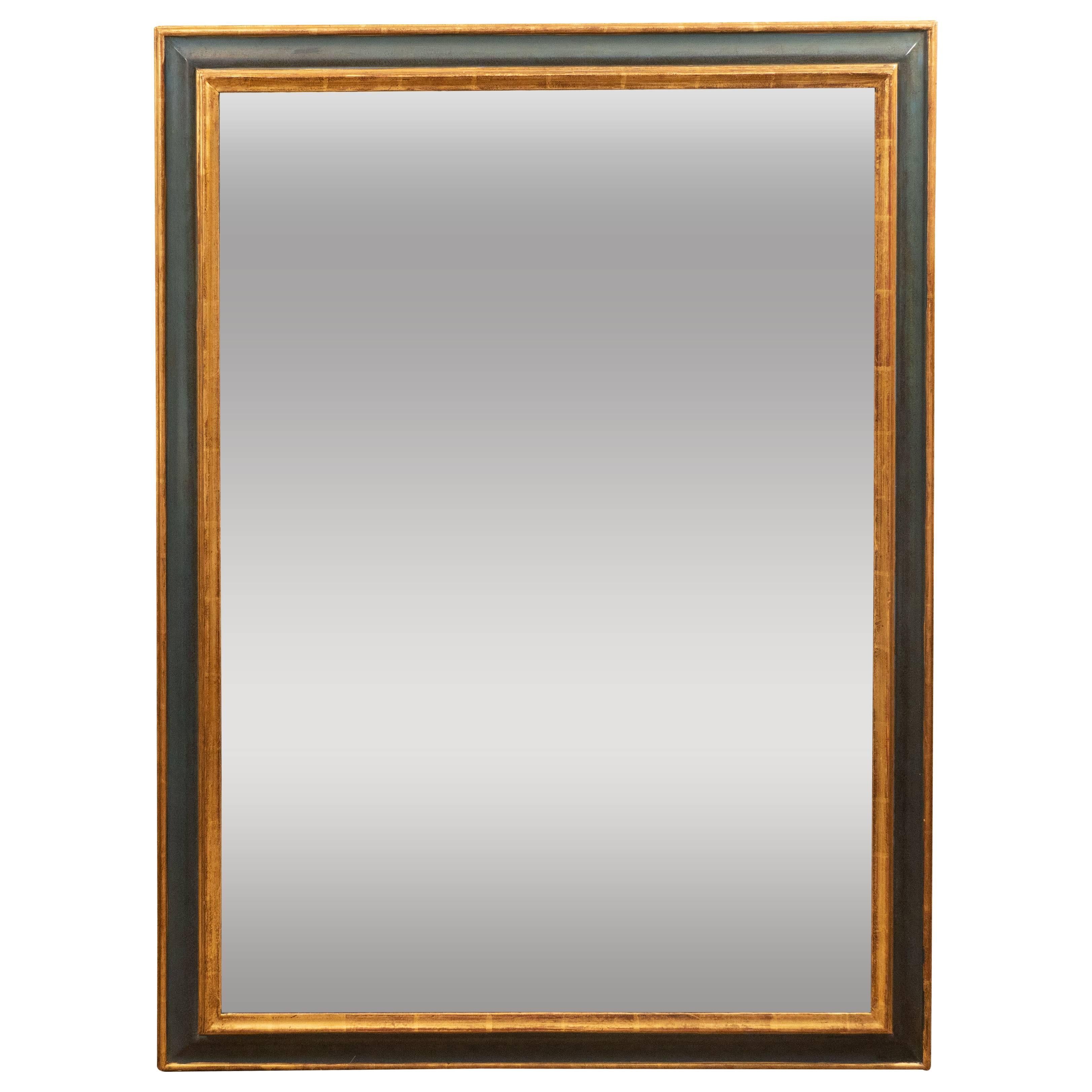 Gilt and Blue Painted Italian Looking Glass Mirror For Sale at 1stDibs