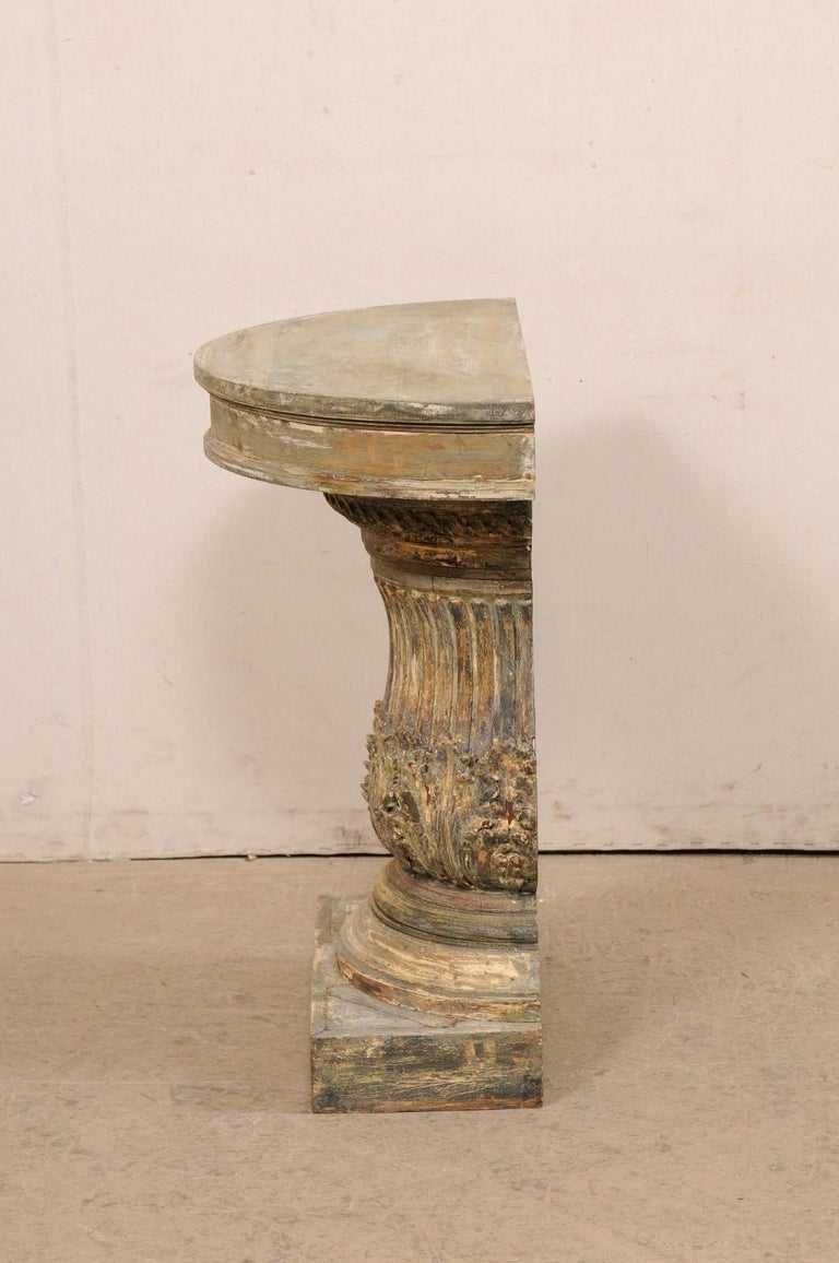Italian Painted Column-Style Wall Console W/Fluted and Acanthus Leaf ...