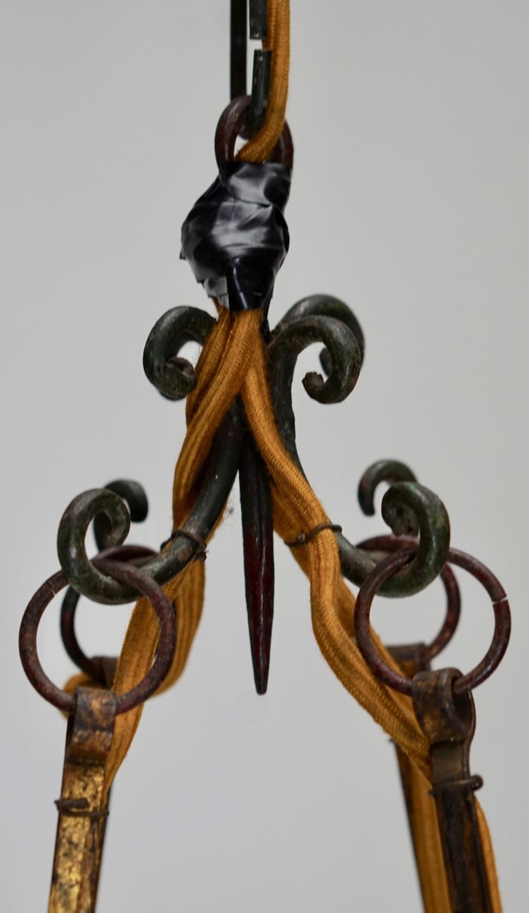 Italian Painted Wrought Iron Four Lights Chandelier For Sale at 1stDibs