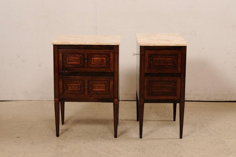 Italian Pair of Antique Neoclassic-Style Petite-Sized Comodini w/Marble ...