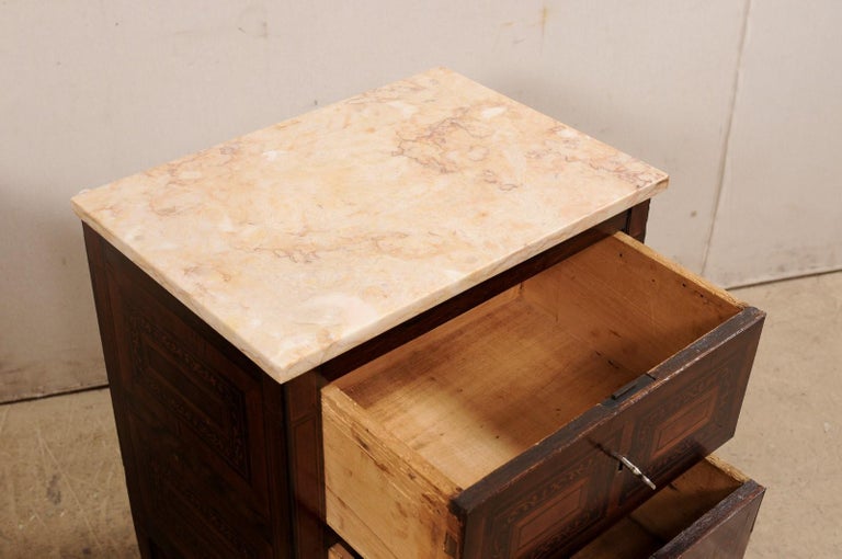 Italian Pair of Antique Neoclassic-Style Petite-Sized Comodini w/Marble ...