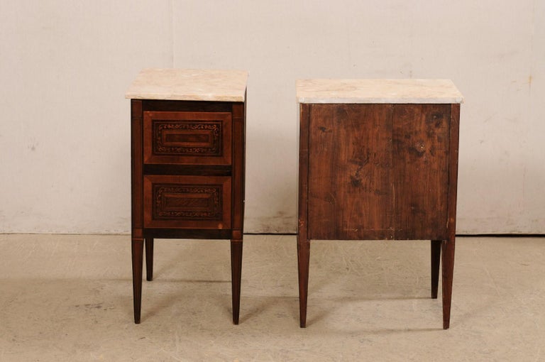 Italian Pair of Antique Neoclassic-Style Petite-Sized Comodini w/Marble ...