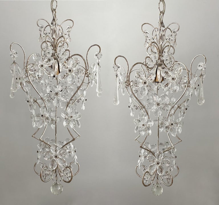 Italian Pair of Crystal Beaded Chandeliers For Sale at 1stDibs