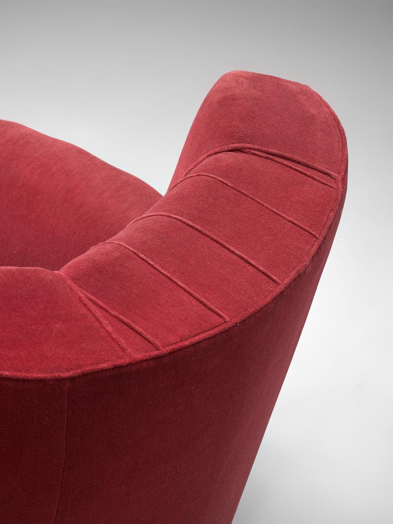 Italian Pair of Curved Lounge Chairs in Ruby Red Velvet For Sale at 1stDibs