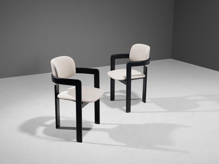 Italian Pair of Dining Chairs in Off-White Upholstery and Black Frame ...