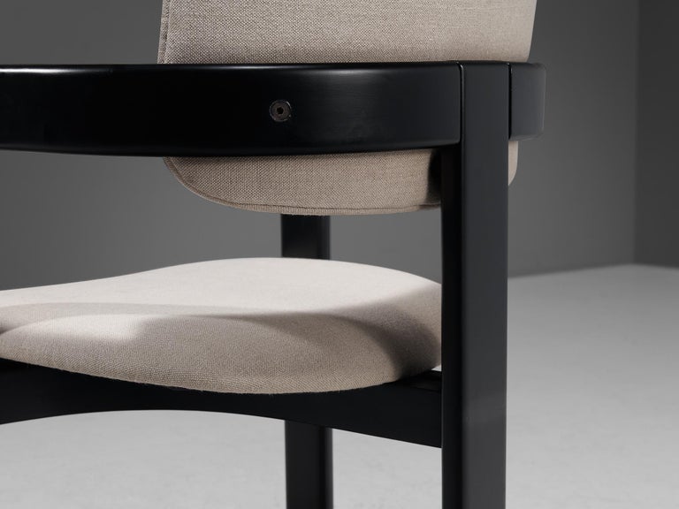 Italian Pair of Dining Chairs in Off-White Upholstery and Black Frame ...