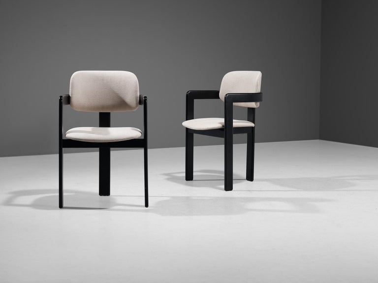 Italian Pair of Dining Chairs in Off-White Upholstery and Black Frame ...
