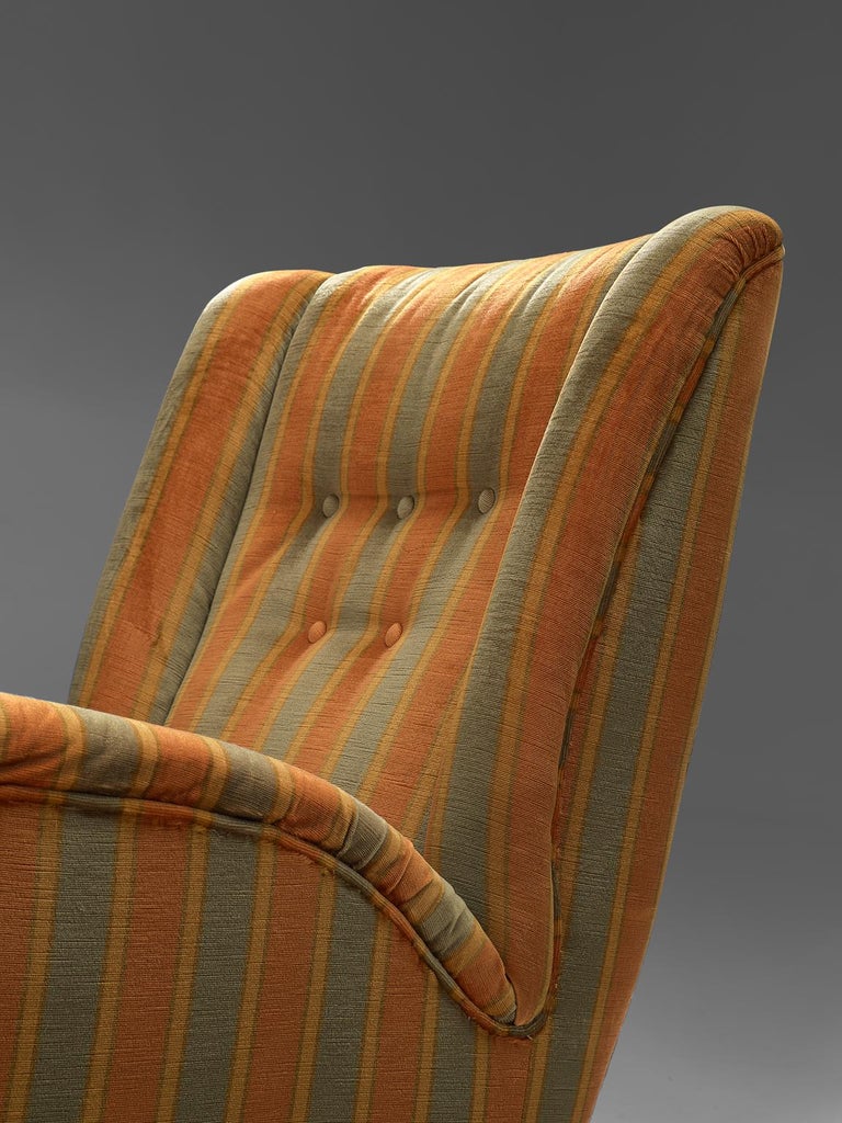 Italian Pair of High Back Chairs in Green and Orange Striped Upholstery ...