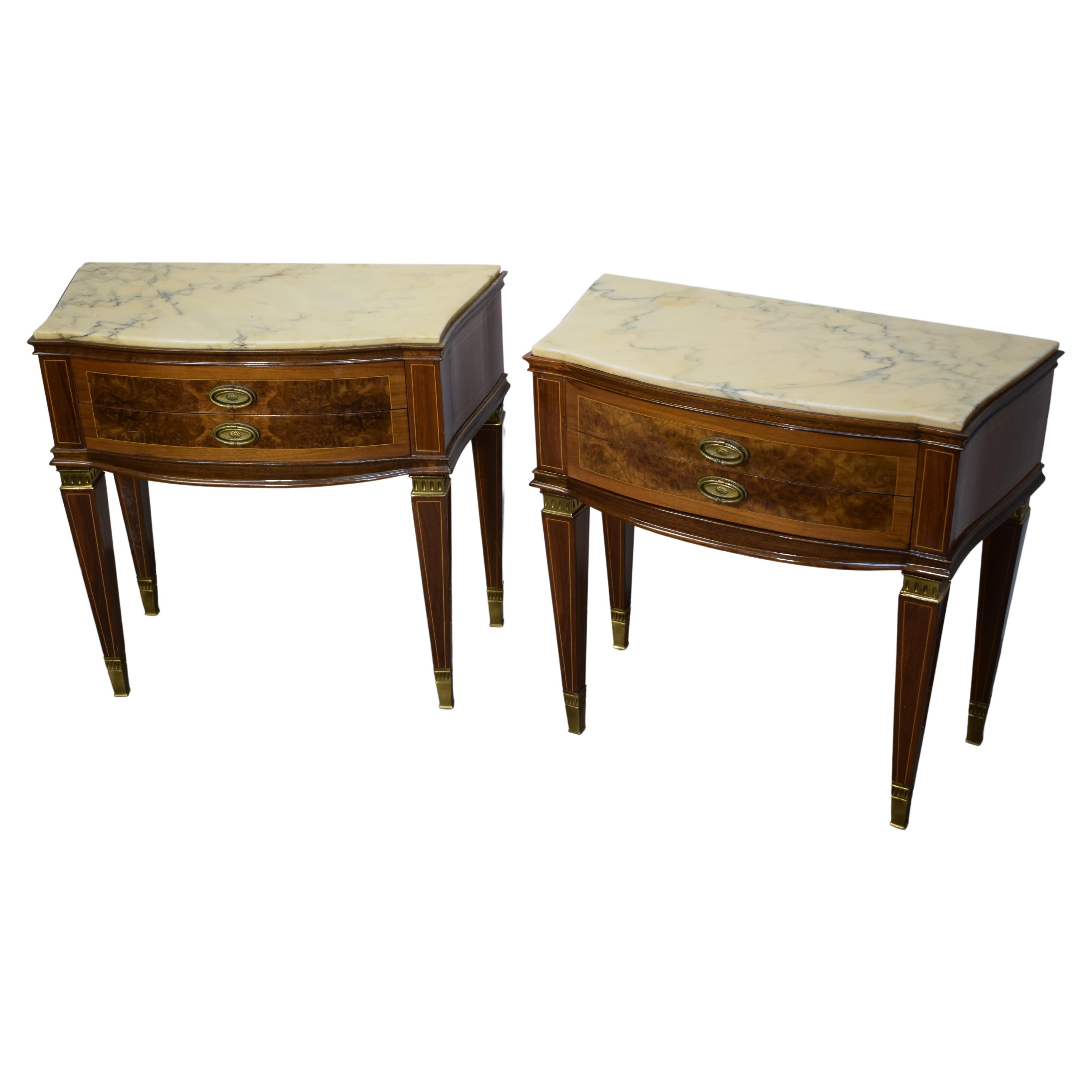 Pair of Brass and Opaline Glass Night Stands/Little Console Tables ...