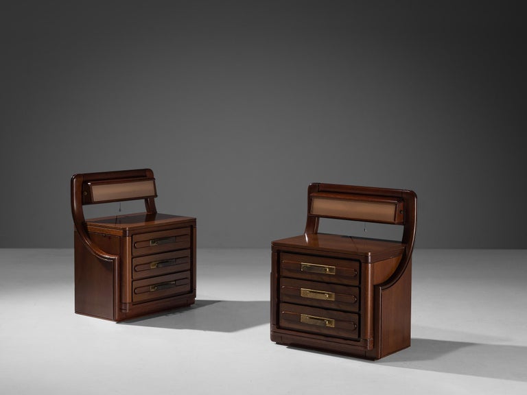 Italian Pair of Nightstands in Teak with Light For Sale at 1stDibs
