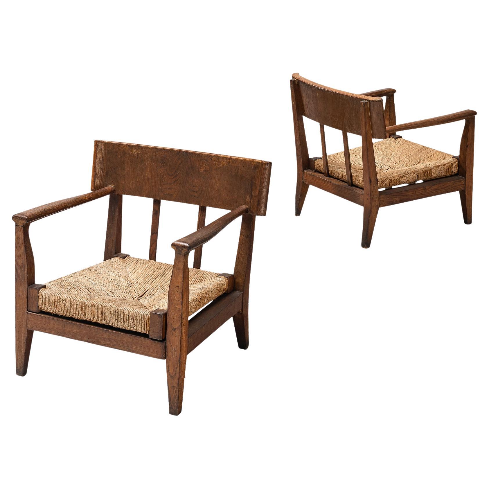 Pareja italiana de sillones rústicos de castaño y junco en venta en 1stDibs