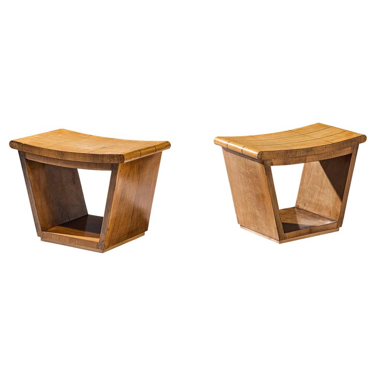 Italian Pair of Stools in Walnut For Sale at 1stDibs