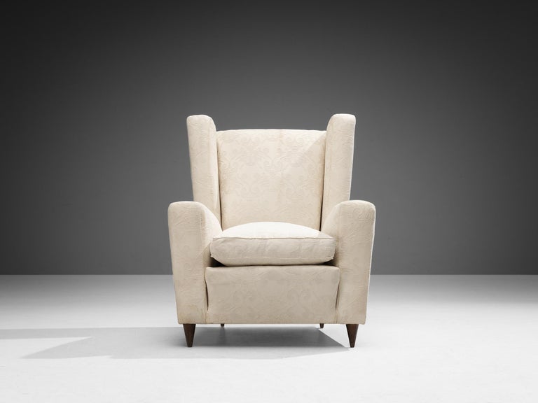 Italian Pair of Wingback Chairs in Off-White Upholstery For Sale at 1stDibs