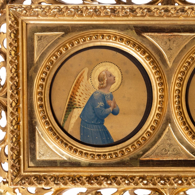 Italian Panel of Two Angels in an Ornate Giltwood Frame For Sale at 1stDibs