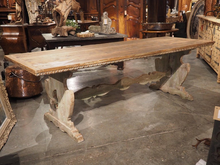 Italian Pine Dining Table with Painted Truss Ends and Stretcher For ...
