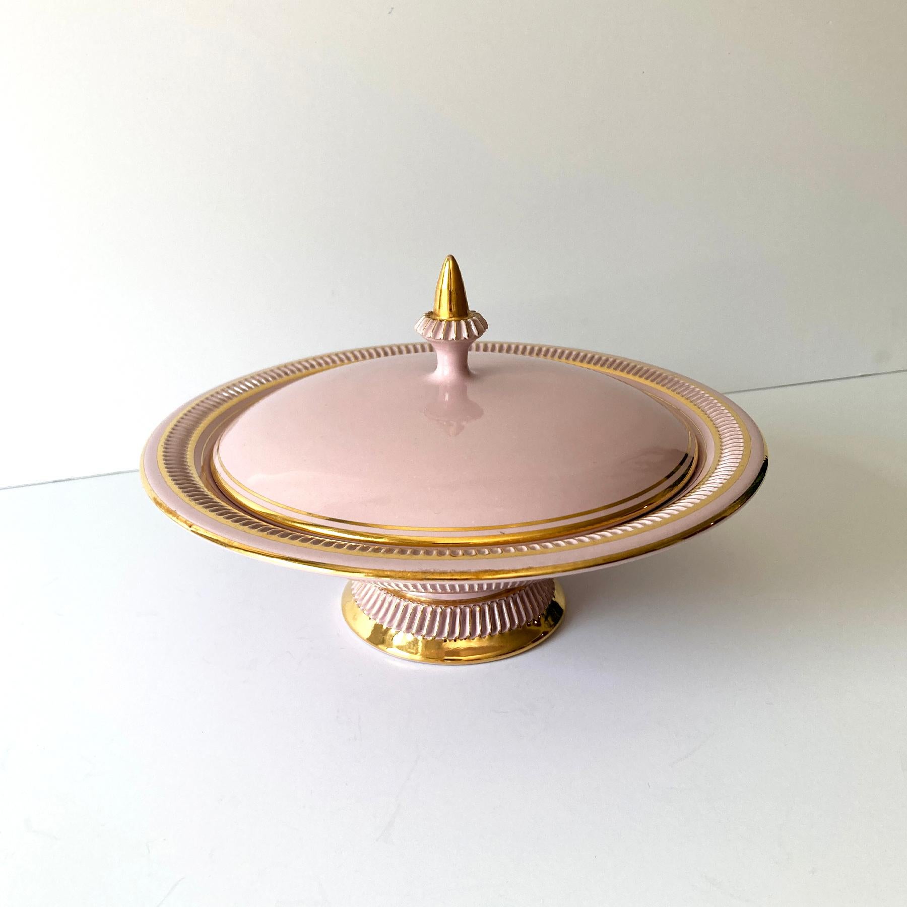 Italian Pink and Gold Lidded Round Box Candy Dish, 1960s For Sale at ...
