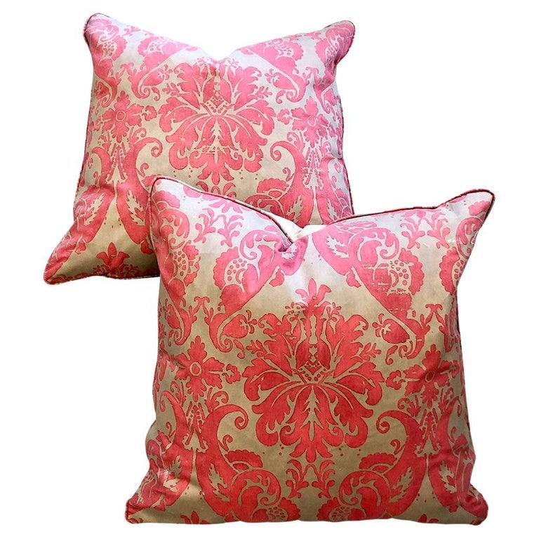 Italian Pink Fortuny Pillows, a Pair at 1stDibs
