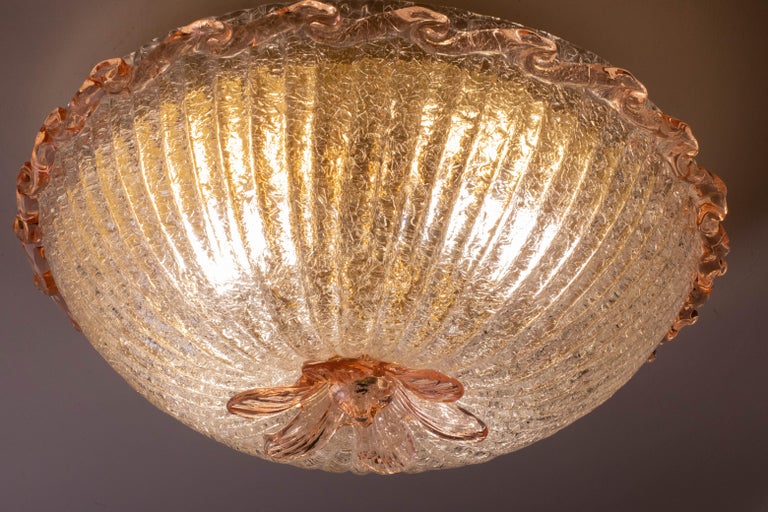 Italian Pink Glass Ceiling Flower Fixture, Murano, 1960 For Sale at 1stDibs