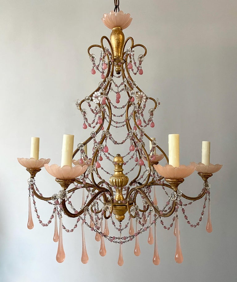 Italian Pink Opaline Crystal Beaded Chandelier at 1stDibs