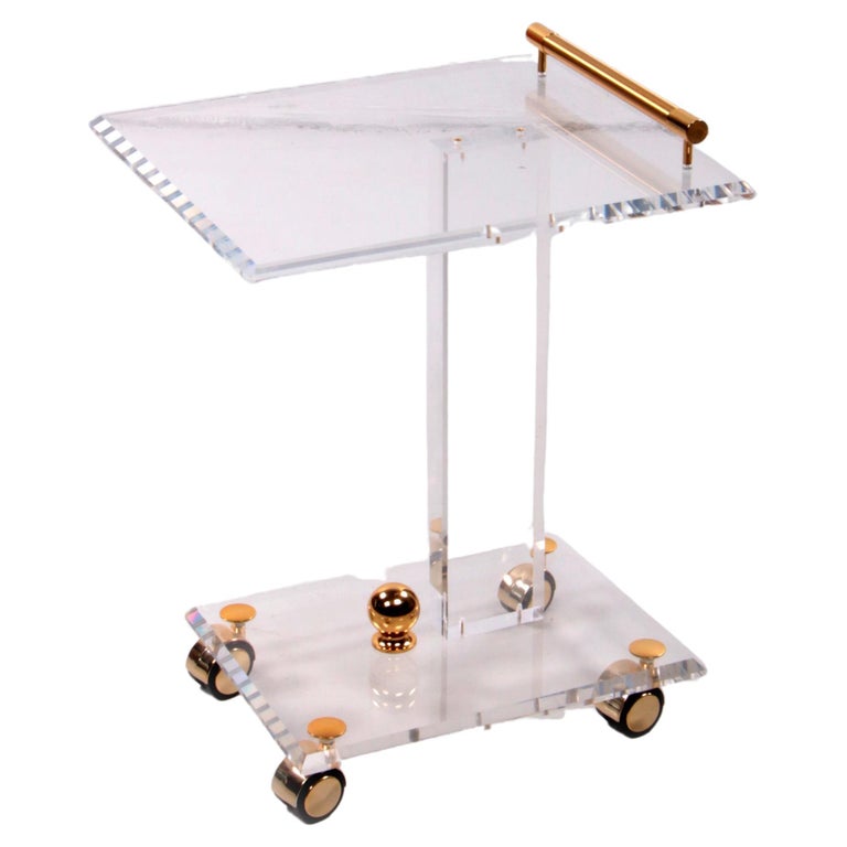 Italian plexiglass trolley with brass details, 1980 For Sale at 1stDibs