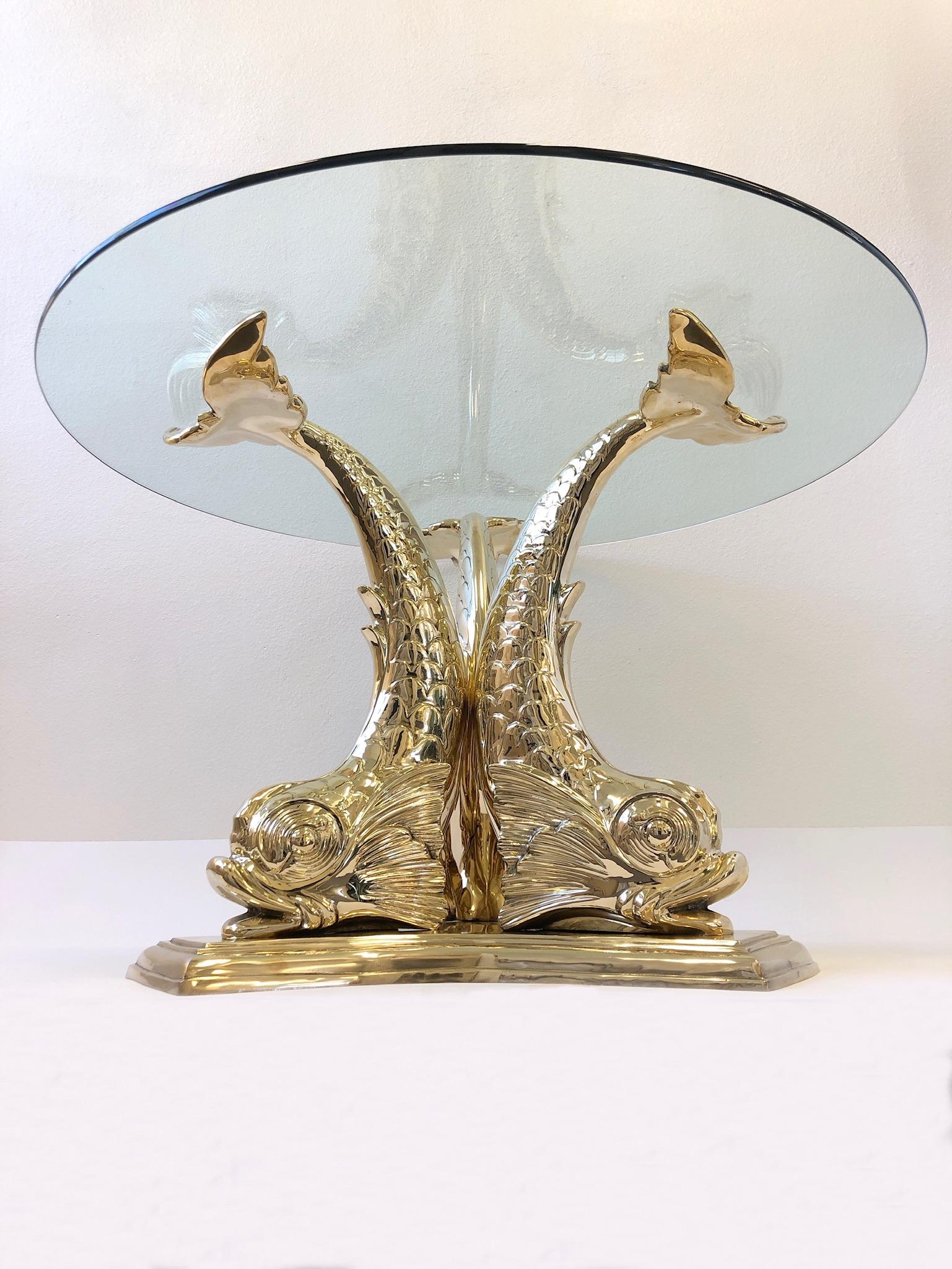 Italian Polish Bronze and Glass Fish Entry Table at 1stDibs