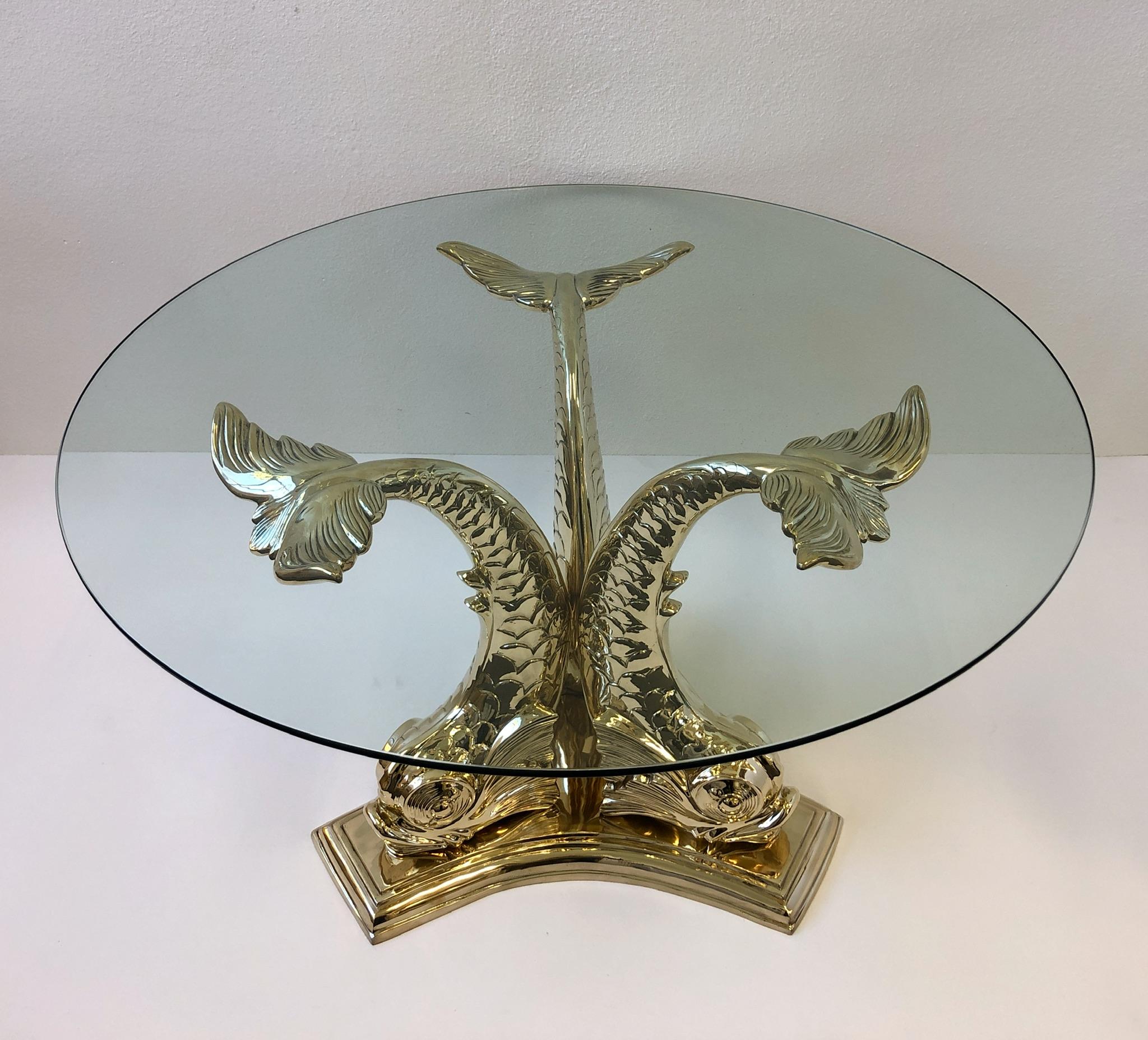 Italian Polish Bronze and Glass Fish Entry Table at 1stDibs