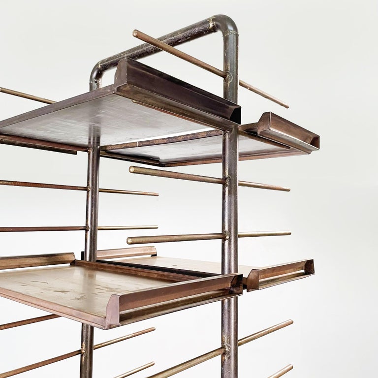 Italian Post-Modern Bookcase with Tubular Metal and Moving Shelves ...