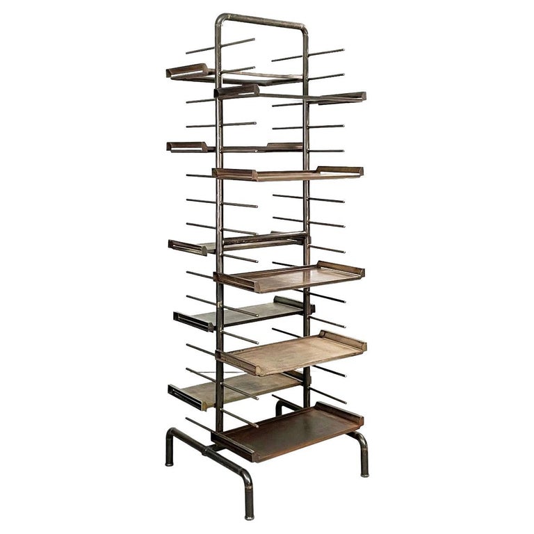 Italian Post-Modern Bookcase with Tubular Metal and Moving Shelves ...