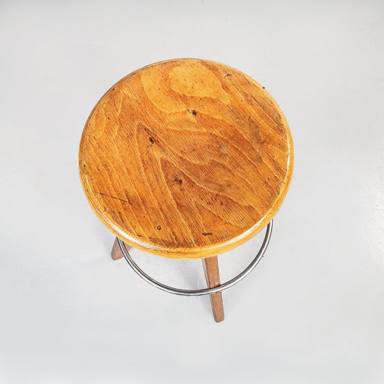 Italian mid century High Round Stool in Wood and Metal, 1950s For Sale ...