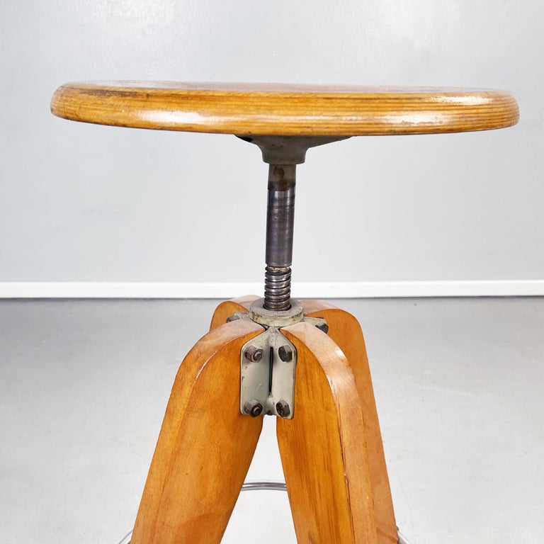 Italian mid century High Round Stool in Wood and Metal, 1950s For Sale ...