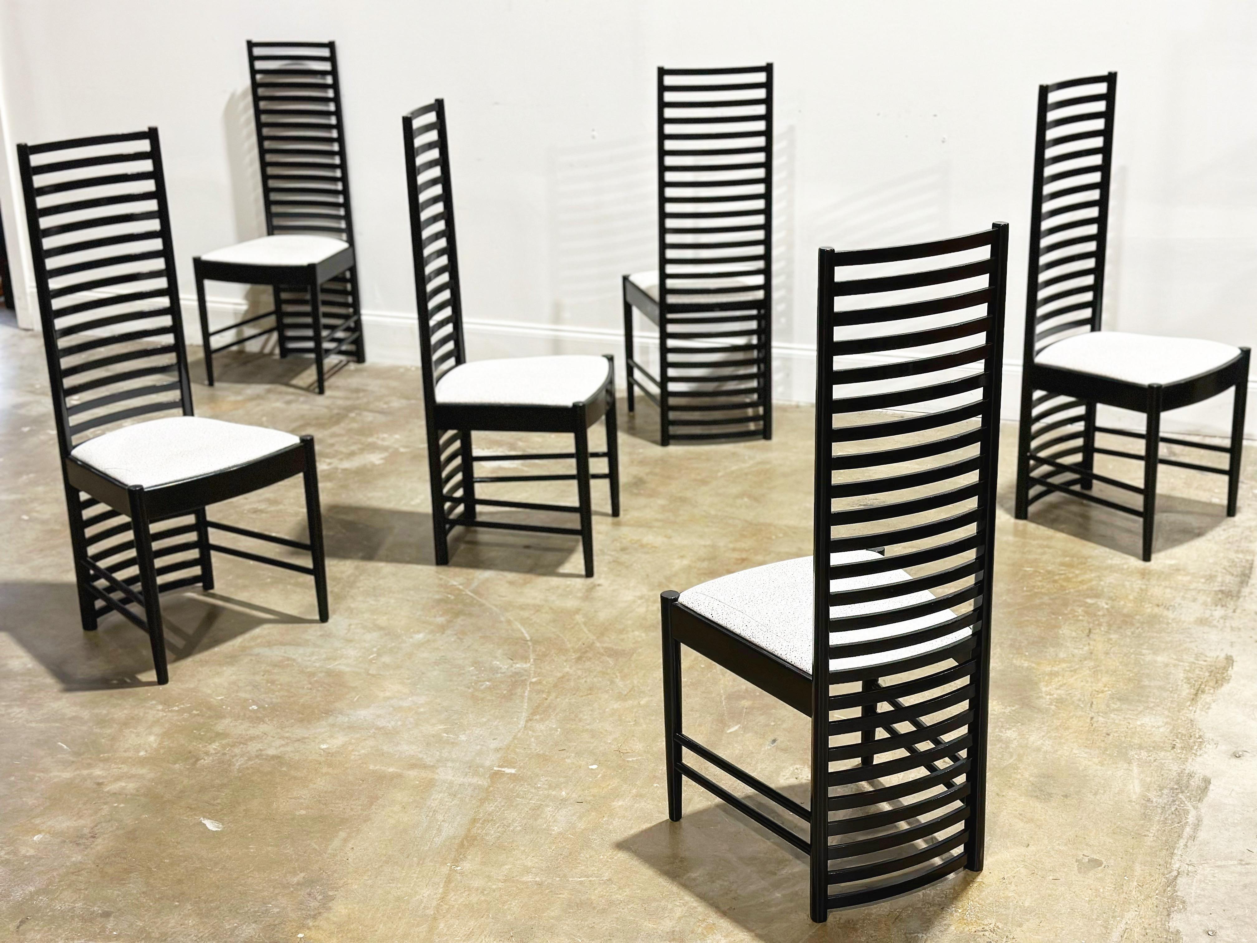 Italian Post Modern Ladder Back Dining Chairs, Bauhaus Black Lacquer ...