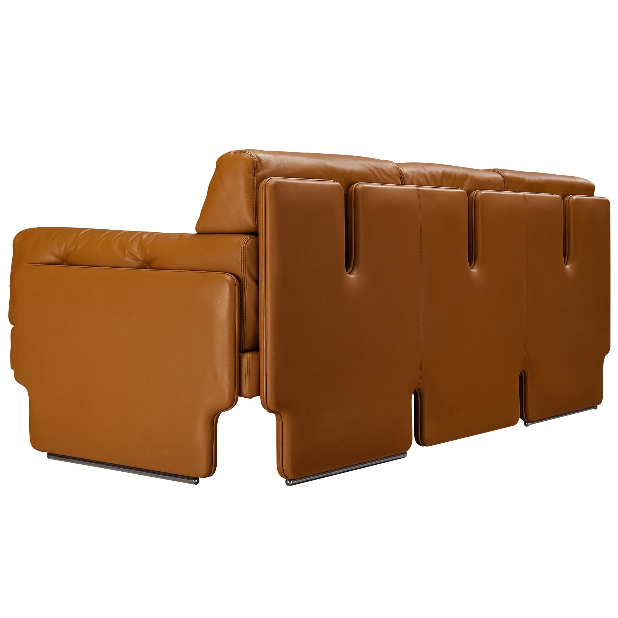 Mid Century Space Age 3 Section Tan Leather Modular sofa by Luigi ...