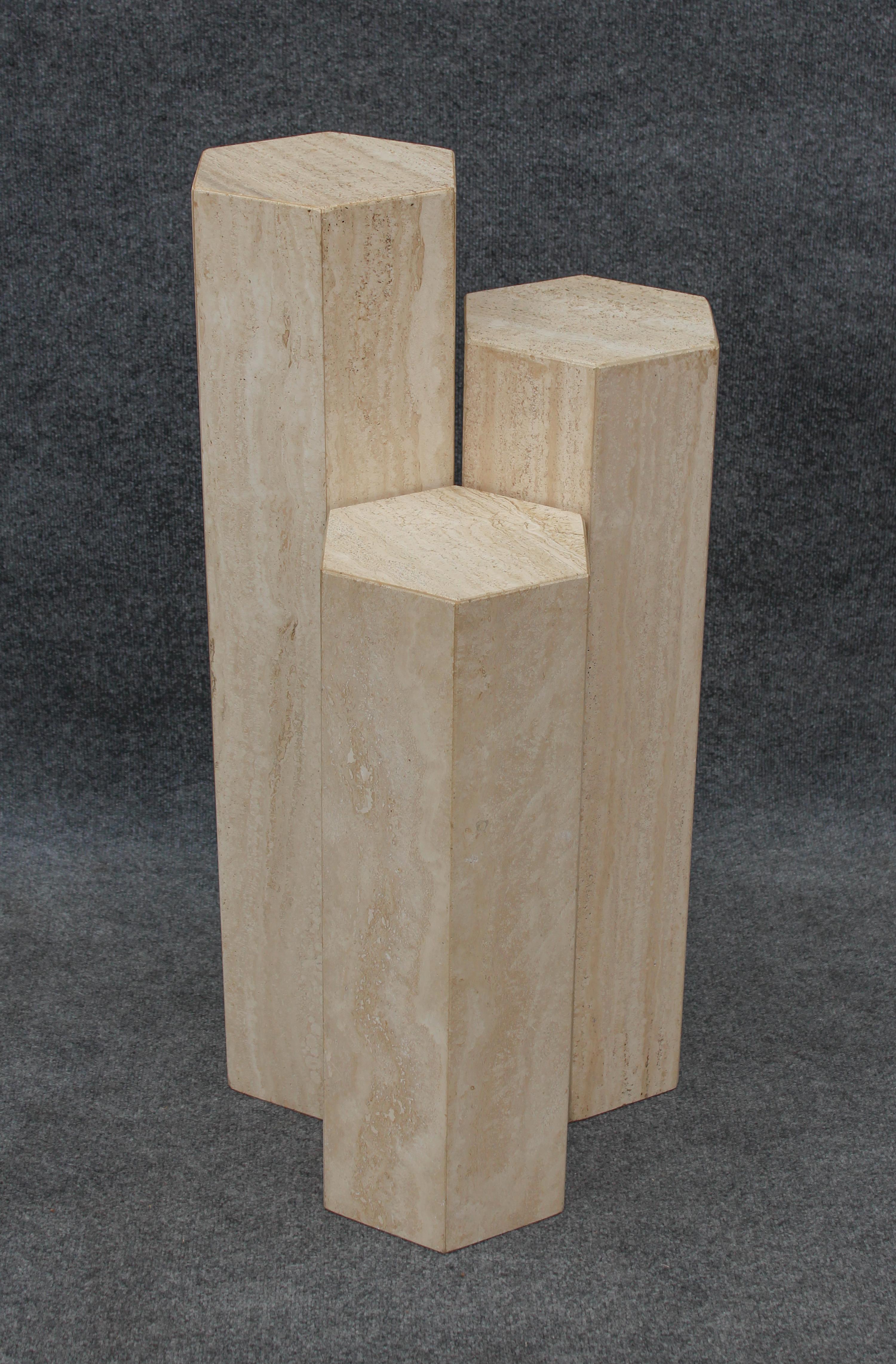 Three Unique Italian Travertine Hexagonal Graduated Pedestals ...