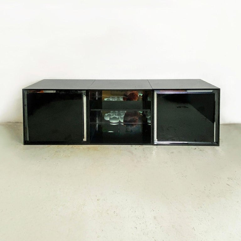 Italian Post Modern Wood Glossy Black and Mirrored Modular Sideboard ...