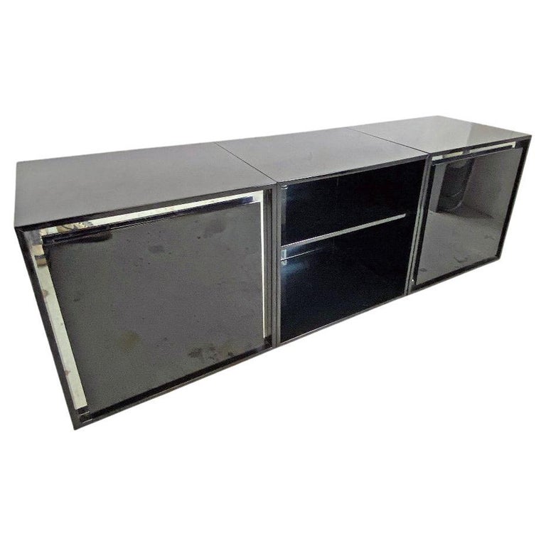 Italian Post Modern Wood Glossy Black and Mirrored Modular Sideboard ...