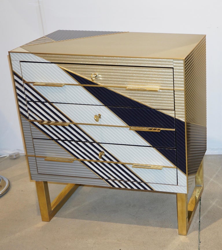Italian Postmodern Dark Blue Cream Gold Gray Chest / Nightstand on ...