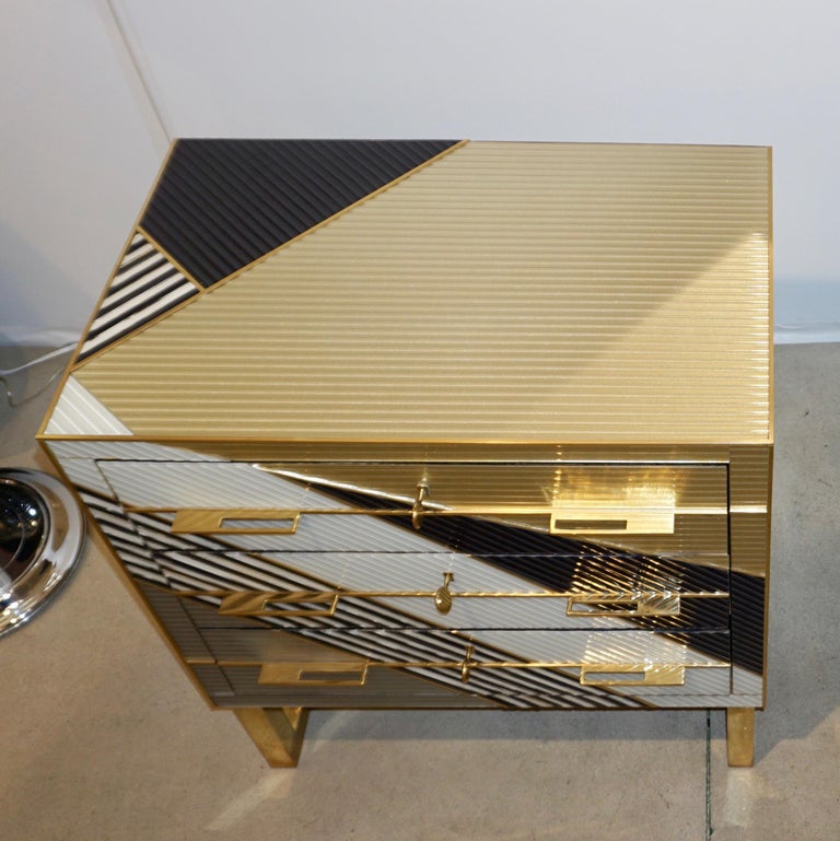 Italian Postmodern Dark Blue Cream Gold Gray Chest / Nightstand on ...
