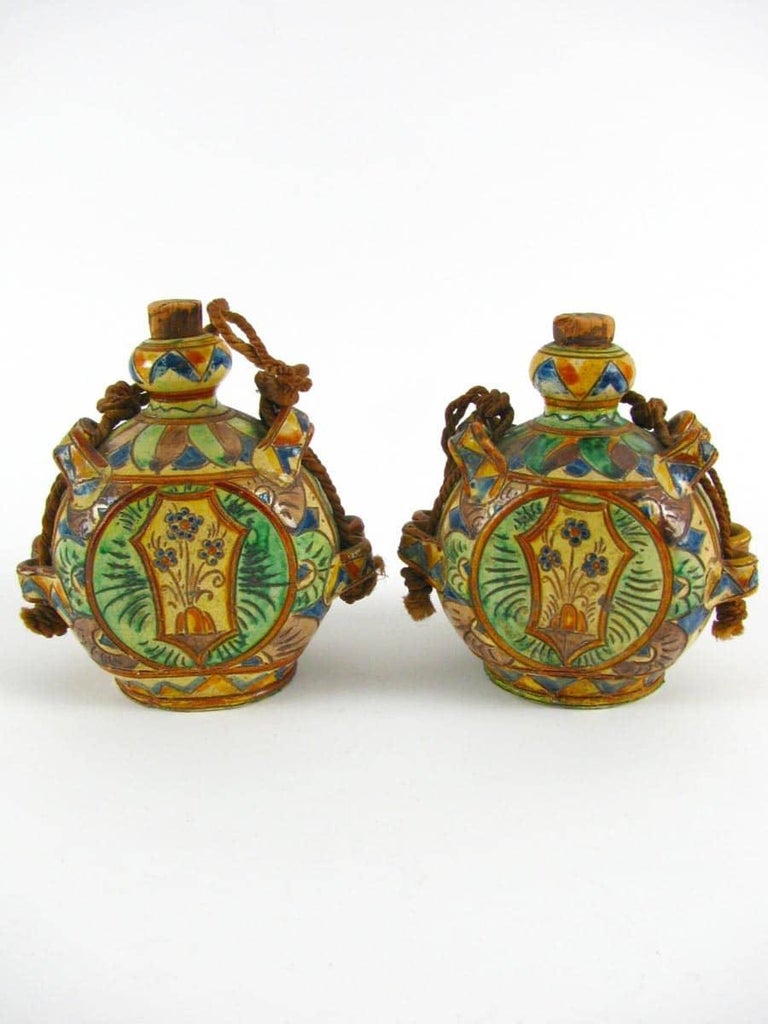 Italian Pottery Pilgrim Bottles a Pair of Mid-20th Century Italian Moon ...