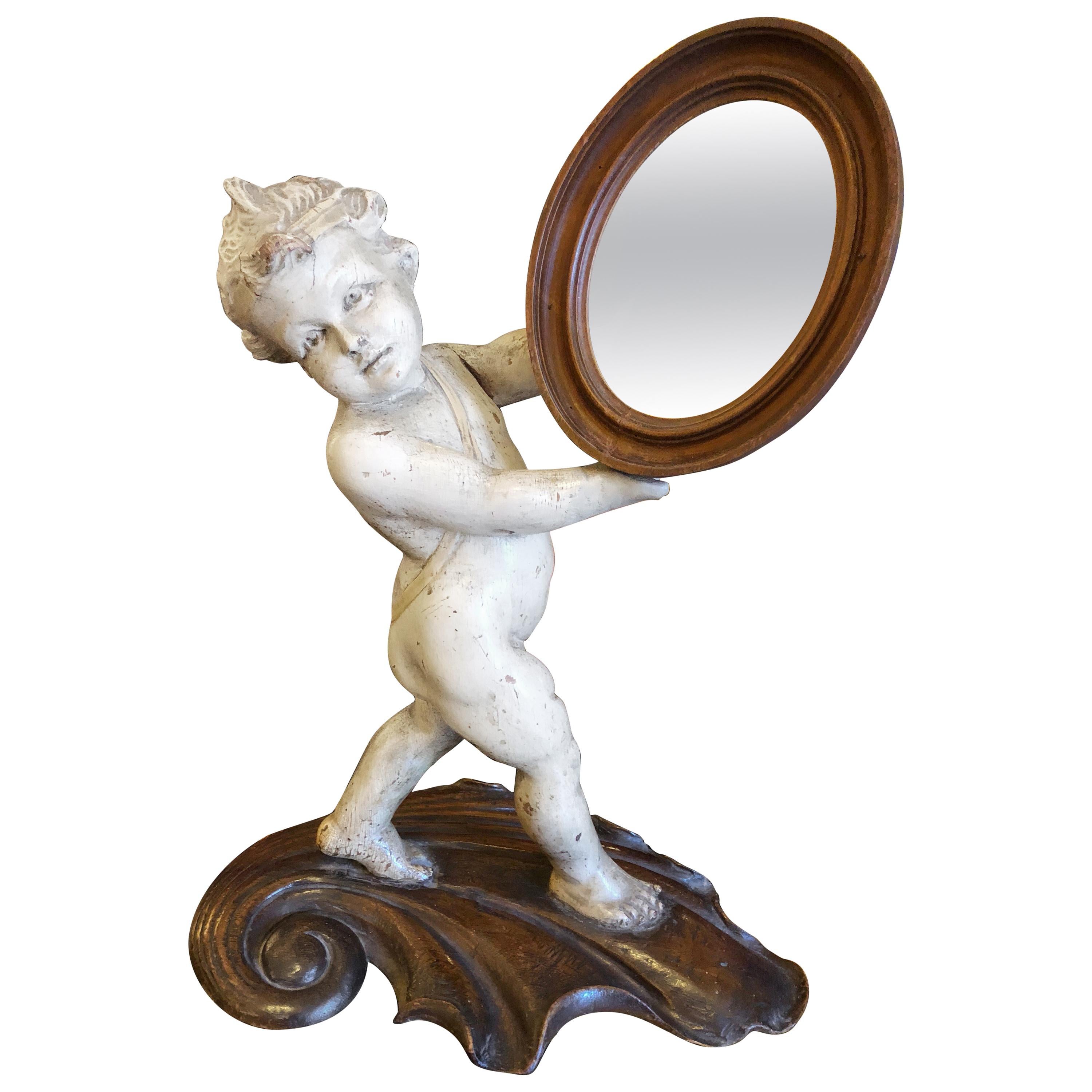 Italian Putti Holding a Mirror For Sale at 1stDibs