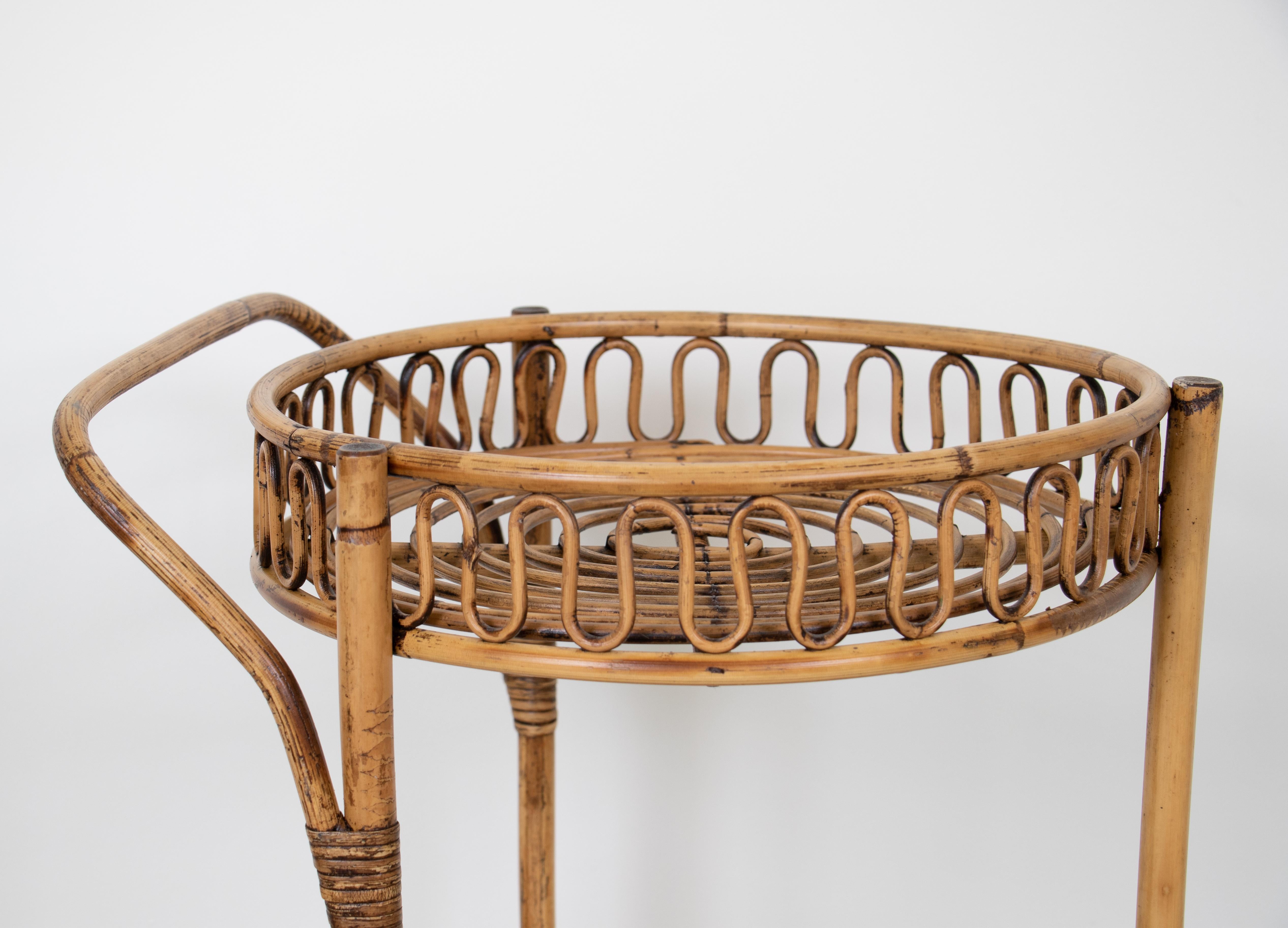 Italian Rattan and Bamboo Bar Cart at 1stDibs | vintage bamboo bar