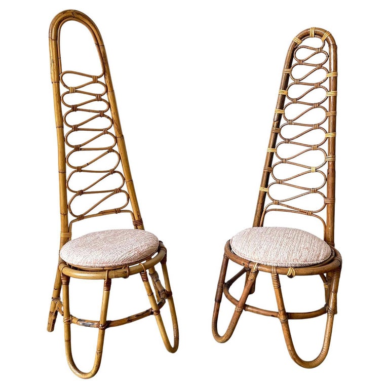 Italian Rattan and Bamboo High Back Chair For Sale at 1stDibs